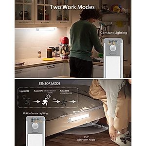 54-LED Under Cabinet Lights Wireless - Motion Sensor LED Kitchen Closet Counter Lighting with 1500mAh Rechargeable Battery & Magnetic Mount, Ideal Night Lights for Bedroom Babyroom Armoire Stair -2Pcs