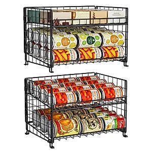 JKsmart 4-Tier Stackable Can Rack Organizer, Can Storage for Kitchen Pantry Cabinet, Can Holders for Food, Multifunctional Can Dispenser for Snacks Soda