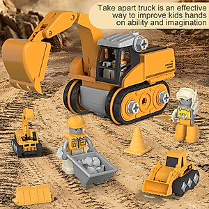 Construction Truck Toys for 3 4 5 6 Years Old Toddlers Kids Boys and Girls, STEM Take Apart Toys Cars with Electric Drill, 4 in 1 Construction Vehicles Crane Excavator Drilling Car Timber Grab Truck