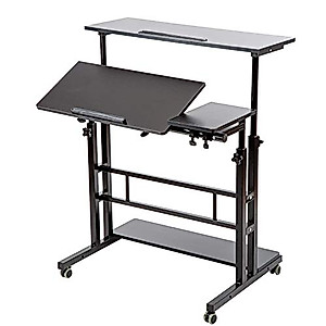 SIDUCAL Mobile Stand Up Desk, Adjustable Laptop Desk with Wheels Storage Desk Home Office Workstation, Rolling Table Laptop Cart for Standing or Sitting, Black