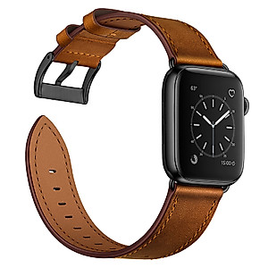 OUHENG Compatible with Apple Watch Band 49mm/46mm/45mm/44mm/42mm, Genuine Leather Band Strap Compatible with Apple Watch Ultra 2/1 Series 10/9/8/7/6/5/4/3/2/1/SE, Retro Brown/Black