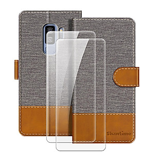 MILEGAO Leather Case for Samsung Galaxy S9 Plus Magnetic Phone Case with Wallet and Card Slot + [2 Pack] Tempered Glass Screen Protector for Samsung Galaxy S9 Plus (6.2”)