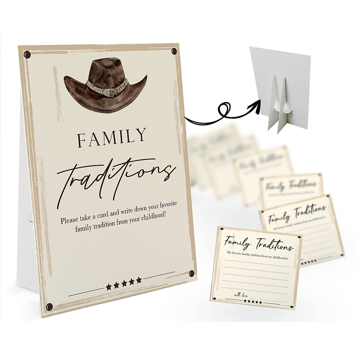 Cowboy Theme Favorite Family Traditions Baby Shower Games Set(1 Sign and 20 Cards), Games for Baby Shower, Wedding Shower, Bridal Shower, Game Night, Gender Reveal Party, Family Day Decorations 04