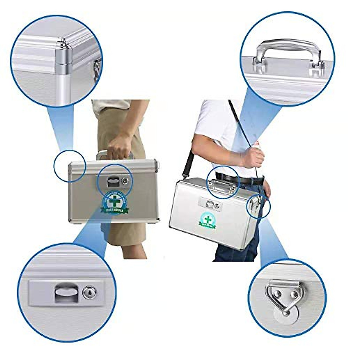 Hewei Durable Empty Medicine Box Storage Box Lock Box for Storage Collection Portable Lockable with Removable Sticker Tray Shoulder Strap (X-Large )