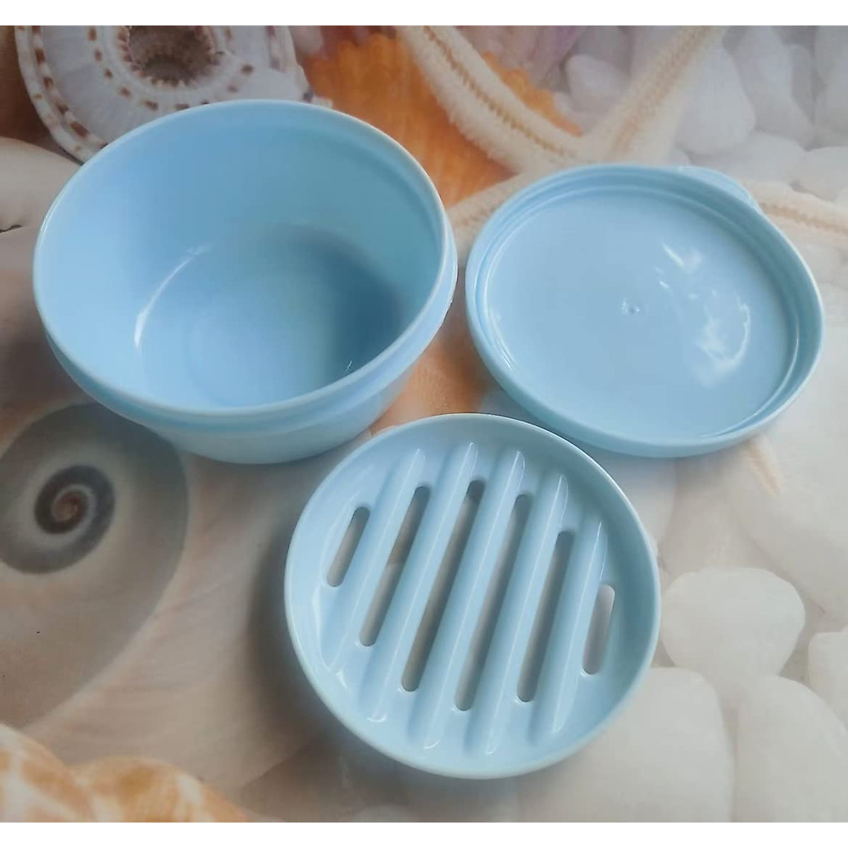 2 Pack Plastic Travel Soap Container Box Trays with Lid, Portable Mini Round Soap Bar Holder, Leak Proof Soap Dish Case for Bathroom Shower Home Outdoor Camping (White, Blue)