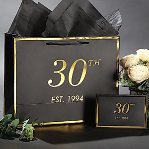 momoake 30th Birthday Gift Bag with Card and Tissue Paper for Men Women, 1994 30 Year Old 13" Elegant Black Gold Anniversary Keepsake Party Present Shopping Paper Bags for Gifts Wrapping (1994 30th)