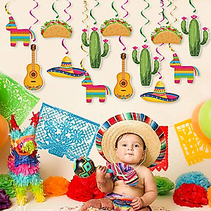 20Pcs Mexican Fiesta Hanging Swirl Decorations, Mexican Fiesta Cinco De Mayo Party Supplies, Taco Twosday Birthday Theme, Taco Party Mexican Fiesta Ceiling Hanging Swirl Decorations Boys Girls Shower