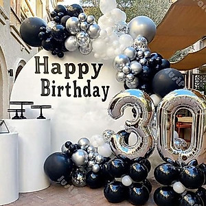 Paready Black Silver Balloons, Black White Party Balloons 12 Inch Metallic Silver and Black White Latex Balloons Silver Black Helium Balloons for Boys Birthday Party Baby Shower Wedding Graduation
