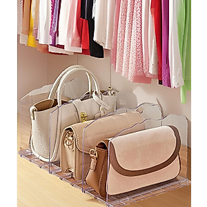 2 Pack Bag & Purse Organizer for Closet,Adjustable Clear Handbag Storage Shelf-Plastic Clutch Dividers|Keep Purses upright Closet,Dividers Divider Closet Organizer,Separators Bookshelf Separator