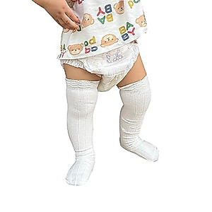 Bestjybt Baby Girls Boys Knee High Socks Cotton Newborn Infants Toddlers Cable Knit Tube Ruffled Stockings, 5 Pairs (Multicolor, 1-6 Months)