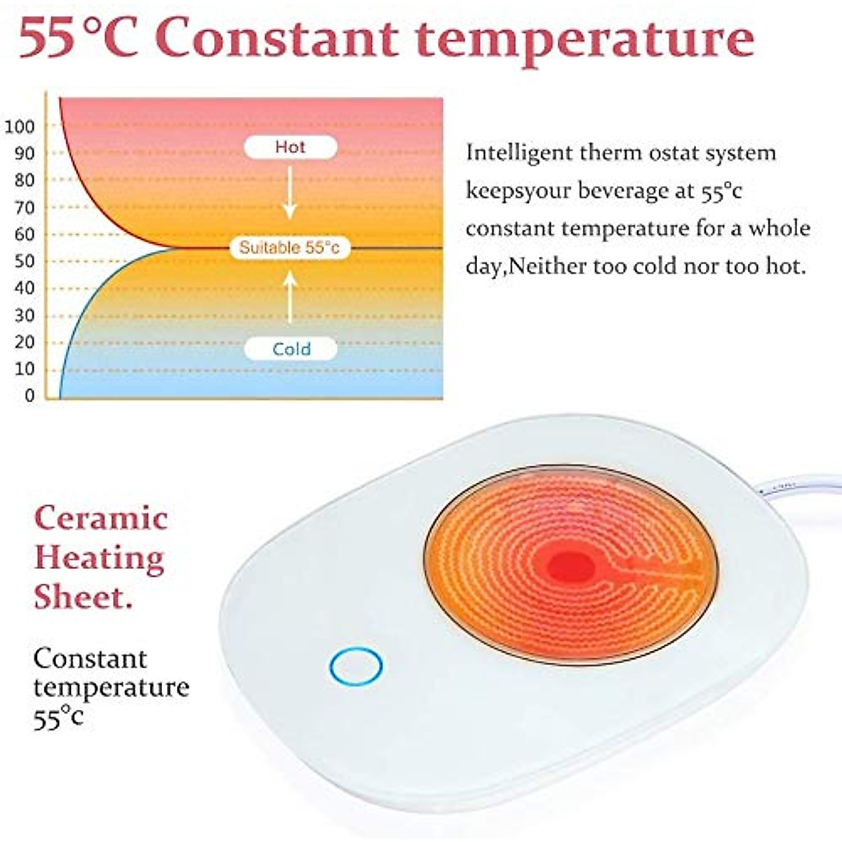 Coffee Mug Warmer, Cup Warmer for Desk Automatic Shut Off, Beverage Warmers with Touch Screen Switch for Coffee, Water, Milk, Tea