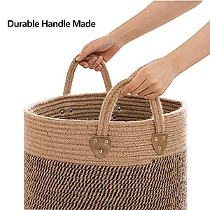 joybest Woven Storage Basket with Handle, Wicker Basket for Organizing, Jute Basket for Plant, Boho Decorative Basket For Blanket Toy Shoes Clothes 14x12 Inches