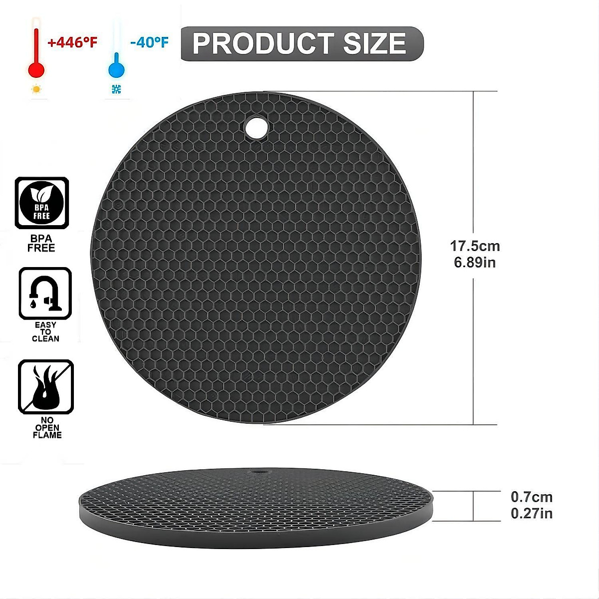 Hotsyang Silicone Trivets,Silicone Trivets for Hot Pots and Pans,Silicone Trivets for Hot Dishes,Trivet Mats for Kitchen, Shape:Round Silicone Mats Set,Silicone Hot Pads for Kitchen Table,Black 4 pcs