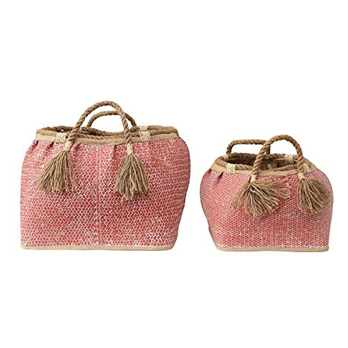 Creative Co-Op Hand-Woven Seagrass Handles, Coral Color, Set of 2 Basket, 2