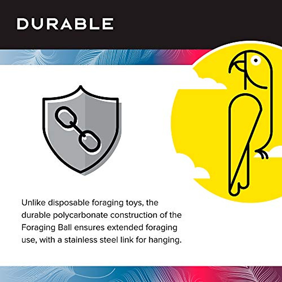 Featherland Paradise | Foraging Ball with Bell Interactive Bird Toy and Treat Dispenser | Creative Foraging Systems | Ideal for Medium to Large Birds