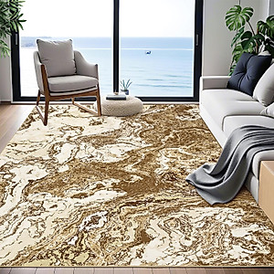 CAROMIO Abstract Marble Rug, 5'x7' Modern Boho Marble Pattern Area Rug, Washable Rug Soft Luxury Rug, Ideal for High Traffic Areas in Living Room Bedroom Kitchen Dining, Brown