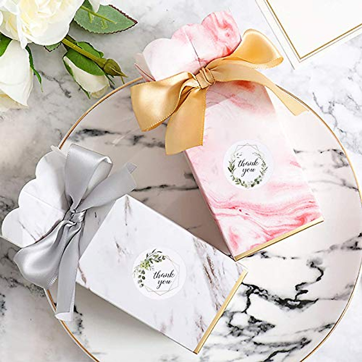 Thank You Stickers 500pcs A Roll, 1.5 inch Small Business Label 4 Greenery Designs Paper Mail Stickers for Envelope Gift Bags Treat Box