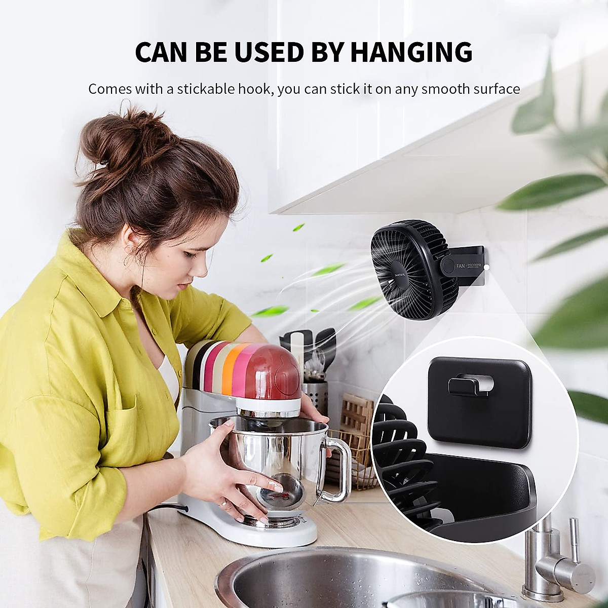 SMARTDEVIL Small Rechargeable Desk Fan, 3 Speeds 2000mAh Portable Personal Battery Operated Desktop Fan with Pasteable Hook, Dual 360° Adjustment Quiet Table Fan, for Home Office Outdoor (Black)