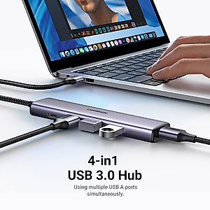 UGREEN USB 3.0 Hub 4 Ports Aluminum Ultra-Slim USB Multiport Adapter, Powered USB C Splitter Compatible with MacBook, iMac, Surface, Laptop, PC, Mouse, Keyboard, Flash Drive, and More