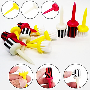 FINGER TEN Brush Golf Tees Type Plastic Unbreakable 2 inch 6 Pack Low Resistance More Distance Consistent Height Driver Training Tee Yellow for Men Women (6 Pack-2 inch)