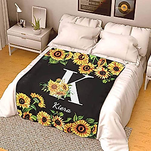 Personalized Name and Initial Letter Sunflower Blanket for Sister Ultra-Soft Fleece Blanket 30" x 40"
