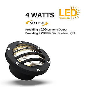 Malibu 4 Pack Outdoor Low Voltage Well Lights 4 Watt 200 Lumen LED Landscape Lighting Kit 2800K Warm White Metal In-Ground Light with Connector