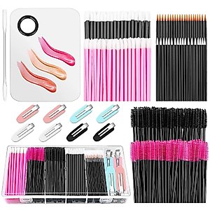 Shynek Makeup Mixing Tray with Disposable Accessories Kit - Mascara Wands, Lip Applicators, Hair Clips & Organizer Box