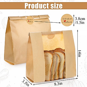 130 Pack Bread Bags for Homemade Bread Sourdough Bread Bags with Window, Large Bakery Bags with 160 Stickers for Packaging Baked Food Bread Christmas Wrapping Paper (14 * 8.3 * 3.5 Inch)