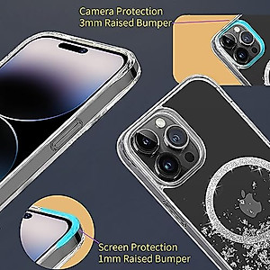 YAKGWERC【Bling Magnetic Ring Design Magnetic Glitter Case for iPhone 13 Pro Max [Compatible with MagSafe] [3-D Craft Glitter] Sparkly Cover for Women Girls, Clear Shockproof Silicone Bumper - Silver