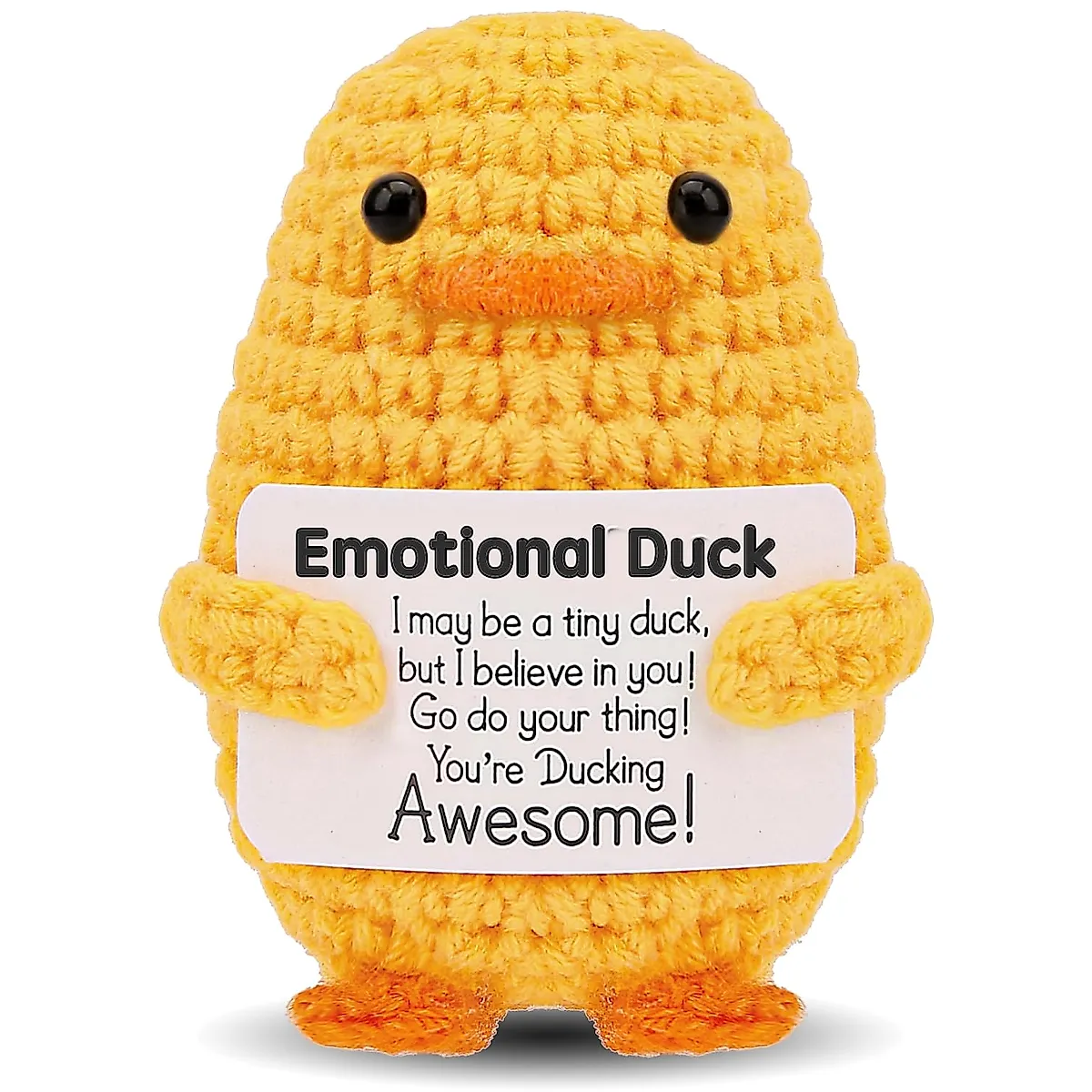 Hoedia Handmade Emotional Pickle Gift, Cucumber Crochet Doll Inspirational Gifts with Cards, Cute Knitted Funny Support Pickle Potato Friend Birthday (Emotional Duck)