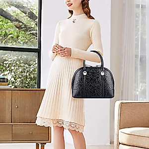 Banuce Black Embossed Pattern Leather Handbags for Women Purse Shoulder Tote Bag
