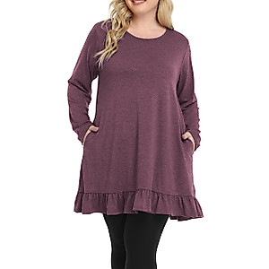 Long Plus Size Tunic Tops for Women Ruffle Hem Shirts for leggings (Red, 4X)