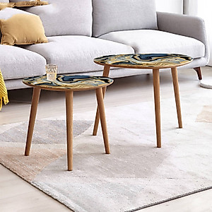 Small Coffee Nesting Table Marble Texture Seamless Silver Gold Grey Blue Black Abstract Seamless Modern Minimalist Side Table Triangle End Tea Table Center Table Set of 2 for Living Room Bedroom