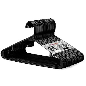 HOUSE DAY Black Standard Plastic Hangers Tubular Adult Hangers 16.5 Inch Light-Weight Hanger for Laundry & Everyday Use, Slim & Space Saving, Heavy Duty Clothes Hanger 24Pcs