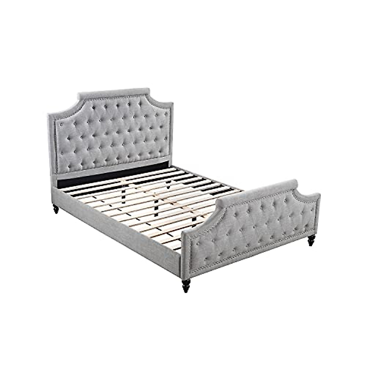 Simple Relax Polyfiber Upholstered Cal. King Bed with Button Tufted Design, Grey