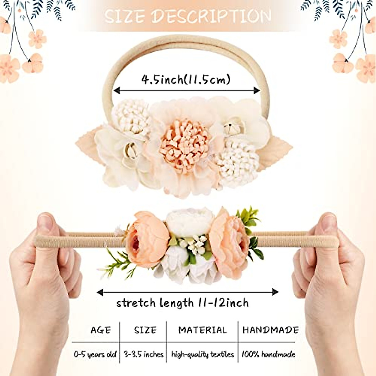 PABOBIT 6PCS Baby Girl Flower Nylon Headband-Elastic Hair Band Handmade Bow For Newborn Infant Toddler (Flowers-1, L)