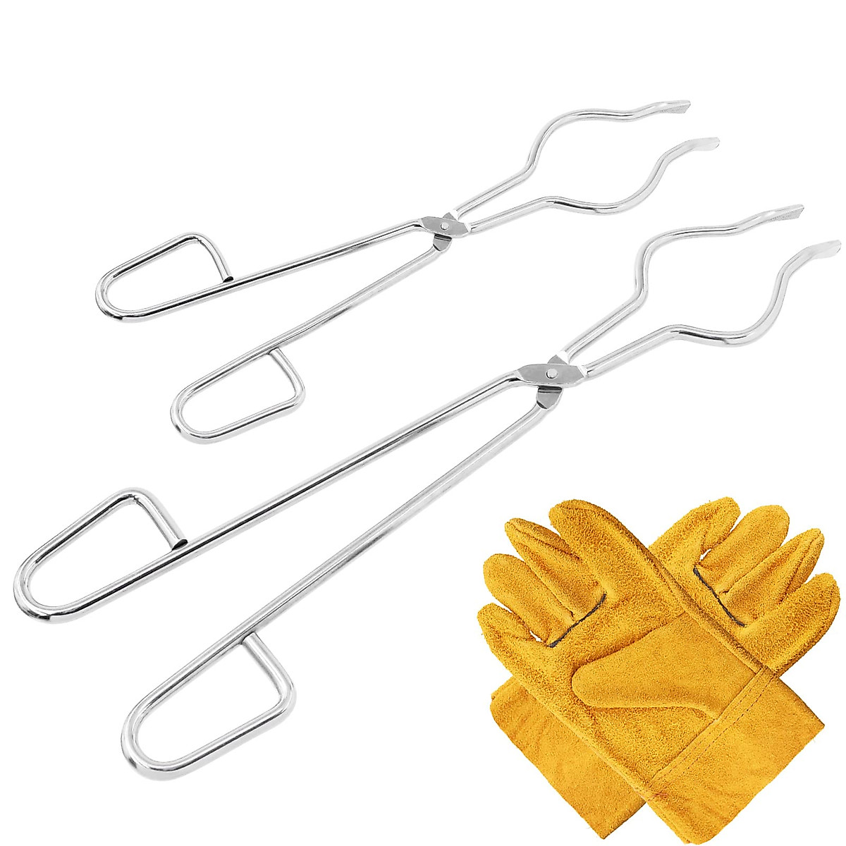 Mardatt 3 Pcs Professional Grade Crucible Kit, 16'' and 10 '' Stainless Steel Crucible Tongs with Heat Resistant Safety Melting Furnace Gloves, Metal Refining Casting Tool for Laboratory and Industry