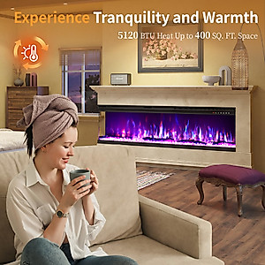 LUXOAK 60" 3 Sided Electric Fireplace of Tempered Glass Panels & Log and Crystal, Fireplace Heater with 9 Flame Colors & 5 Brightness Levels & 2 Power Modes, Noisy Free, Recessed, Black