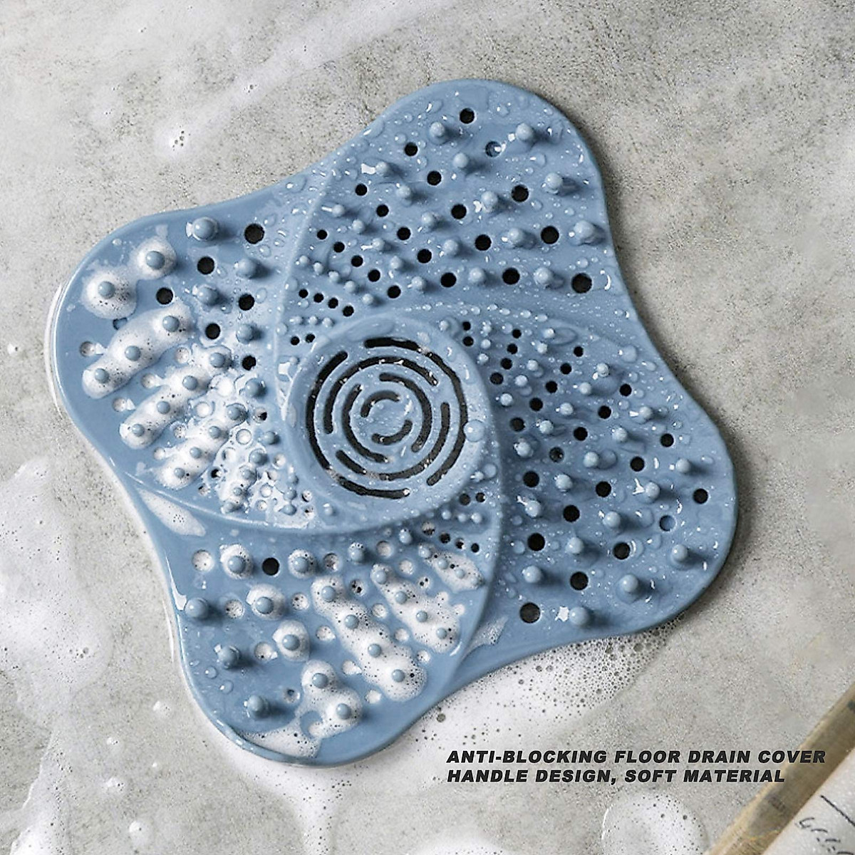 Shower Drain Hair Catcher, Durable Blue Square Hair Stopper Drain Cover, Drain Hair Catcher with Suction Cup for Bathroom Bathtub and Kitchen Easy to Install and Clean
