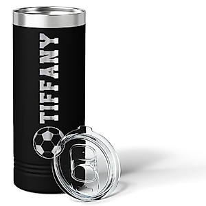 Personalized Soccer Ball Tumbler with Lid Laser Engraved on Black 22 oz Stainless Steel Insulated Cup Birthday Gift for Men, Women, Sports Lover