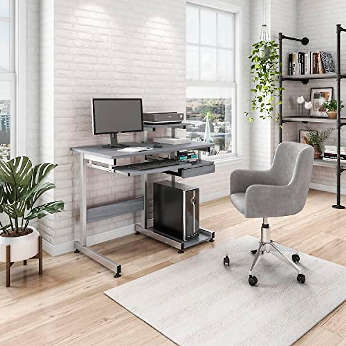 Techni Mobili Complete Computer Workstation Desk, Gray, 37.75" W x 22" D x 35" H