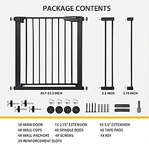 Mom's Choice Awards Winner-Cumbor 29.7"-40.6" Width Pressure or Hardware Mounted Auto Close Safety Baby Gate, Durable Extra Wide Dog Gate for Stairs, Doorways, Easy Walk Thru Pet Gate for House