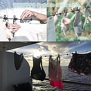 Portable Travel Clothes Line with 12 Clothespins, Windproof Travel Clothesline Stretchy Elastic for Indoor Laundry Drying line,Outdoor Camping Accessories (Black)