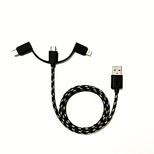 3-in-1 Cable (Apple Lightning-USB Type-C-microUSB) Hi Strength Braided Cable (1 Meter) (2 PCS)