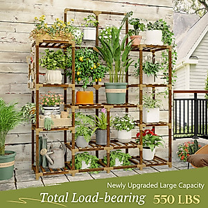 EnHomee Plant Stand Indoor Large Plant Stands Outdoor Wood Tiered Plant Shelf For Multiple Plant, Tall Plant Stand 6 Tiers with 12 Potted Plant Holder Tables Large Plant Rack, 44.9"W x 11.8"D x 62.2"H