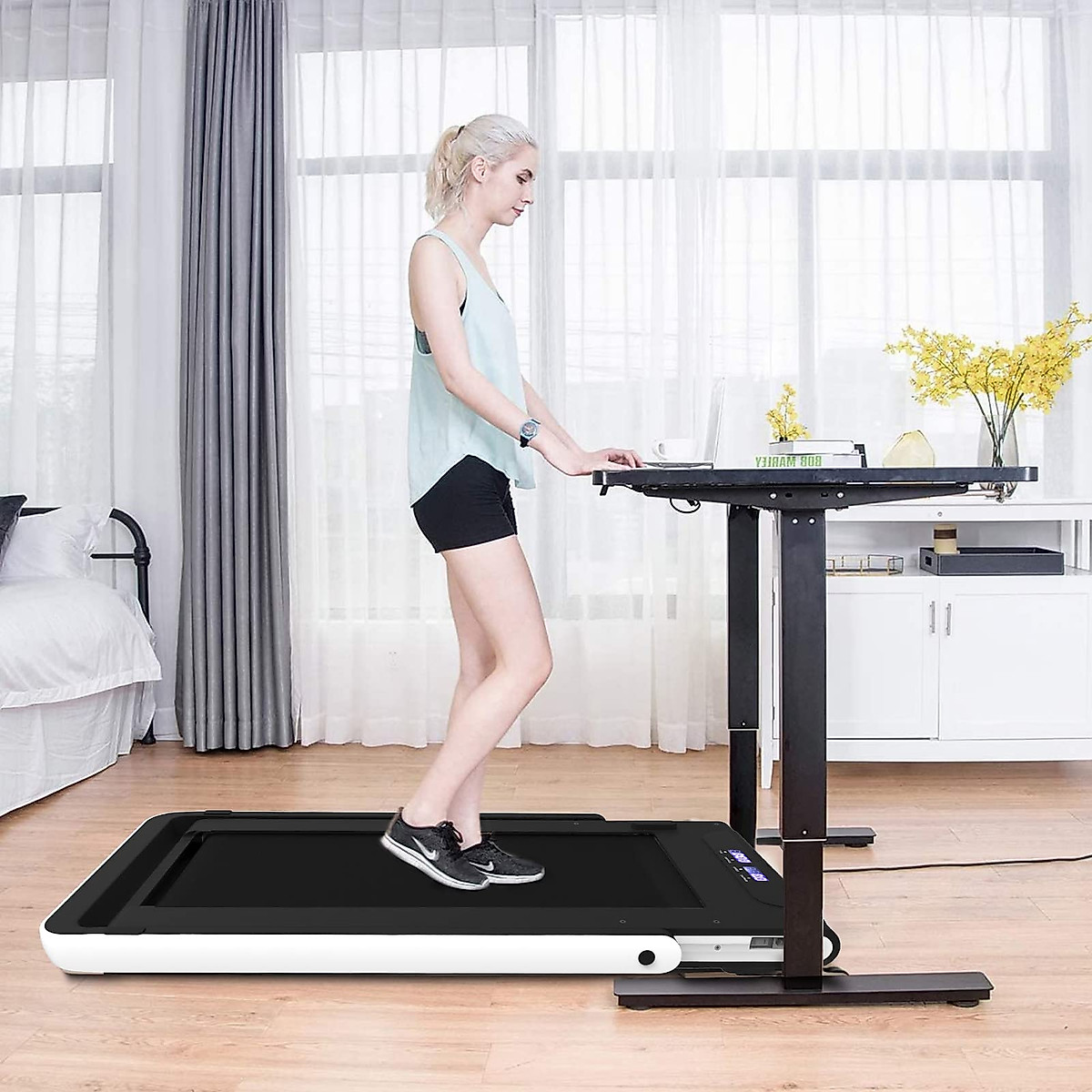 Jayktimo Treadmill, Walking Pad-7.6miles Under Desk Treadmill-2 in 1 Folding Treadmill-Treadmills for Home and Office, Black White