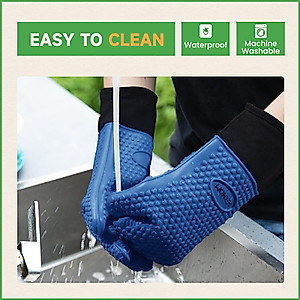 GEEKHOM Royal Blue BBQ Gloves, Heat Resistant Silicone Oven Mitts, Long Waterproof Non-Slip Pot Holder for Grilling, Cooking, Baking