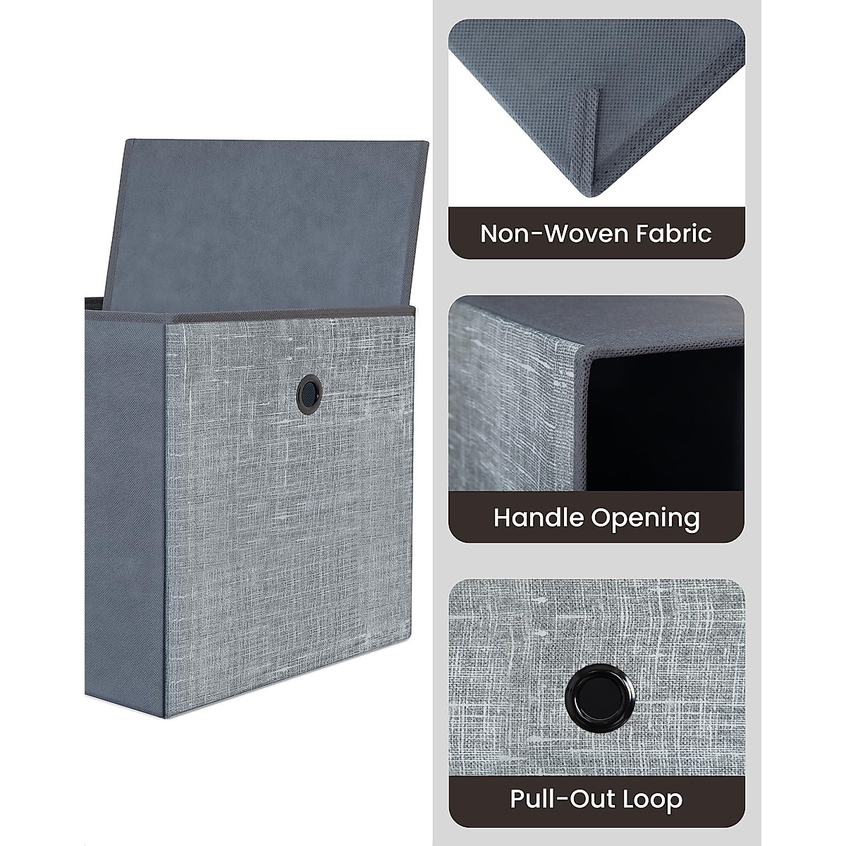 Hzuaneri Storage Cubes, 11.8-Inch Foldable Cube Storage Bin with Handles, Set of 6, Cube Storage Baskets for Organizing, Closet Organizers for Shelves, Bookcase, Grey SC07030W