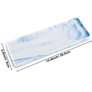 Gute 10" Ceramic Bathroom Tray for Counter, Vanity Sink Tray for Bathroom, Small Rectangle Ceramic Sink Tray, Kitchen Soap Tray, Marble Tray for Kitchen Counter, Blue