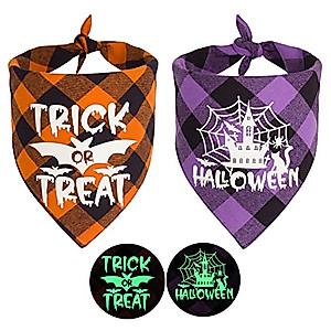 Halloween Dog Bandana, 2 Pack Reflective Holiday Fall Dog Bandanas Scarves Buffalo Plaid Dog Halloween Bandanas for Small Medium Large Dogs Pets Puppies